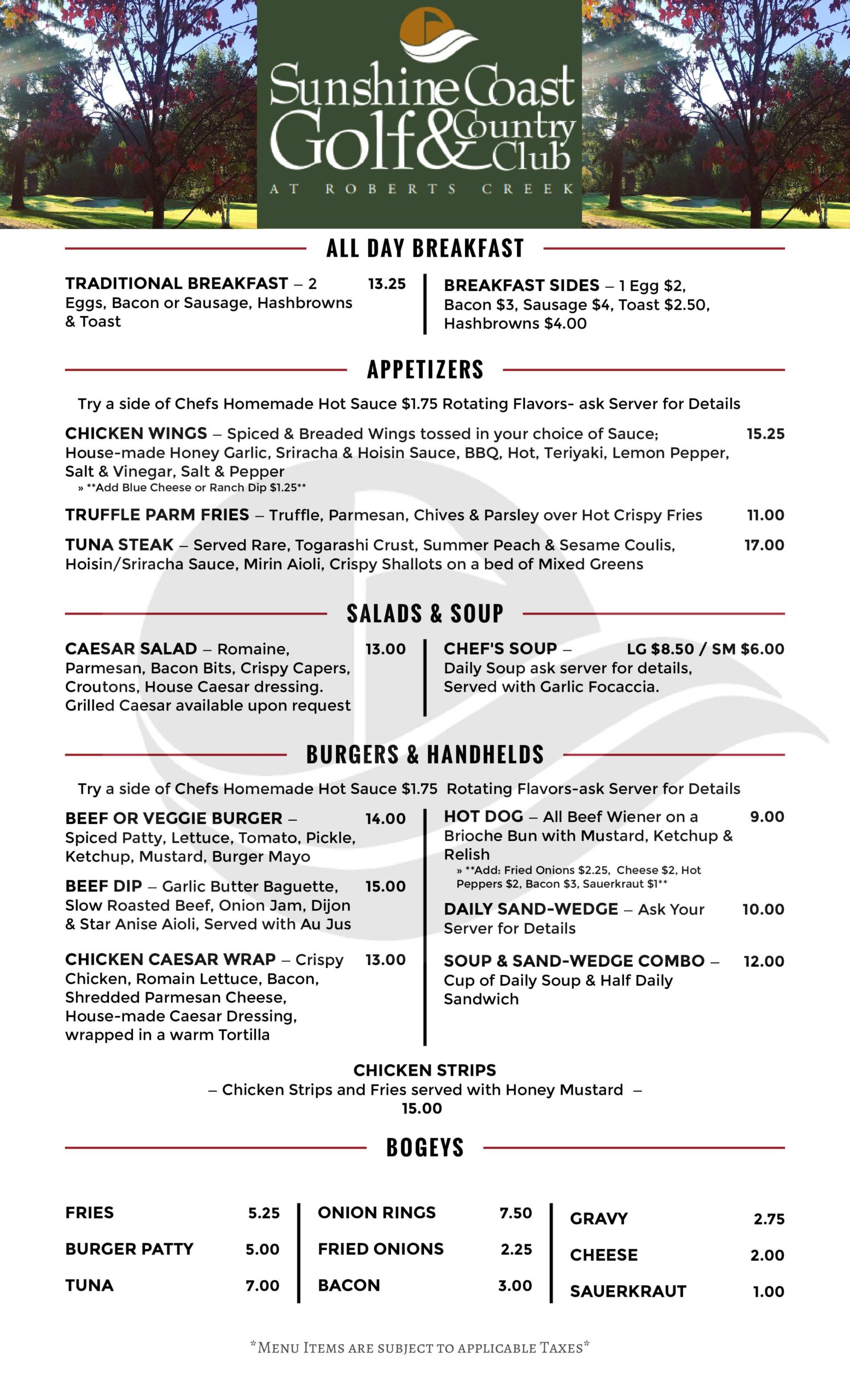 Menu - Sunshine Coast Golf & Country Club